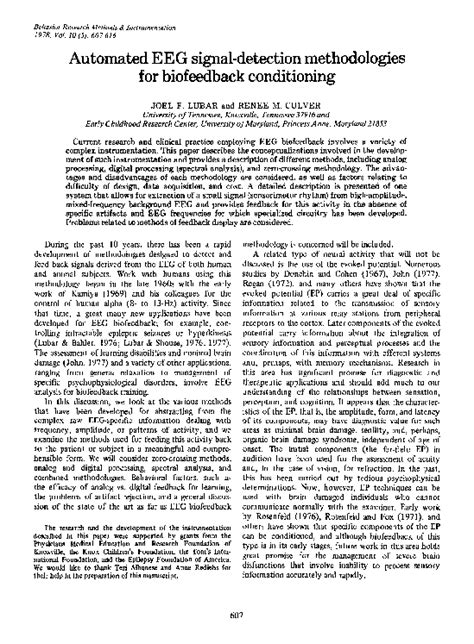 Pdf Automated Eeg Signal Detection Methodologies For Biofeedback