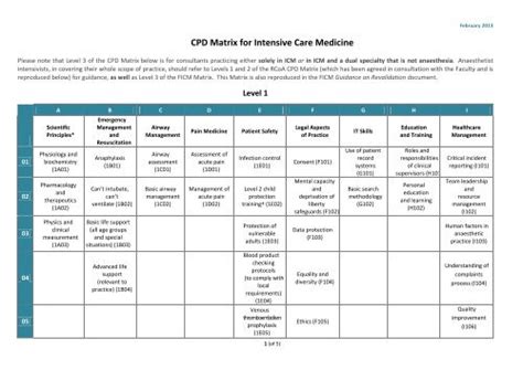 Icm Cpd Matrix Levels 1 3 Faculty Of Intensive Care Medicine