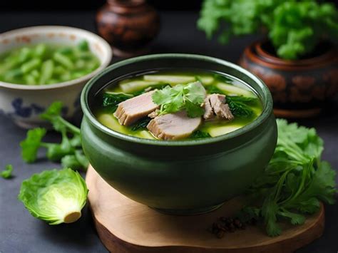 Premium Ai Image Bitter Gourd And Preserved Mustard Green Soup With Pork
