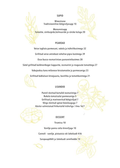 Menu Au La Cucina Di Orm Oja Restaurant Tallinn