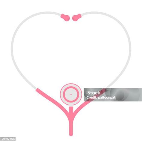 청진 기 핑크 색상과 심장 기호 기호 프레임 복사 공간 흰색 배경에 절연 케이블 평면 디자인에서 만든 건강 진단에 대한 스톡 벡터 아트 및 기타 이미지 Istock
