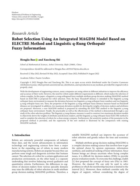 Pdf Robot Selection Using An Integrated Magdm Model Based On Electre