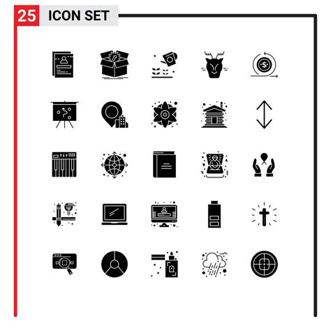 Editable Vector Line Pack Of 25 Simple Solid Glyphs Of Reindeer Arctic