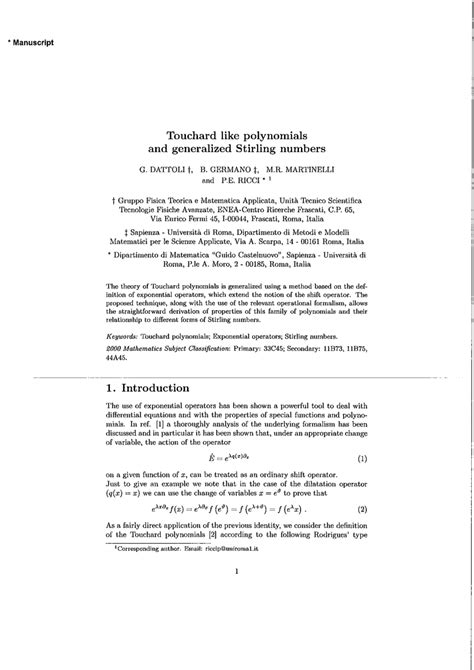 Pdf Touchard Like Polynomials And Generalized Stirling Numbers