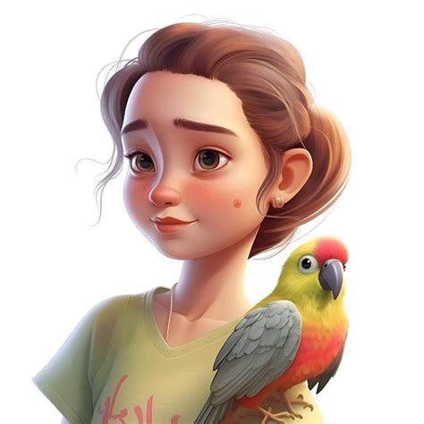 Premium Ai Image 3d Digital Render Of A Cute Girl With A Parrot Isolated On White Background