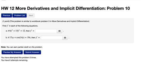 Solved HW More Derivatives And Implicit Differentiation Chegg