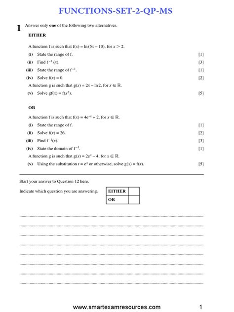 1 1 Functions Topic Questions 0606 Set 2 Qp Ms Pdf Function