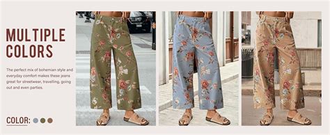 Loveimgs Women Mid Rise Cropped Wide Leg Jeans Baggy Floral Ankle Pants Denim Capris Flare Print