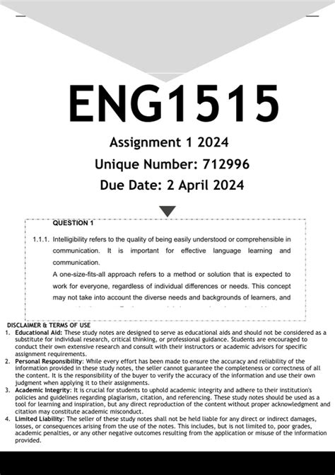 Eng1515 Assignment 1 Answers 2024 712996 Distinction Guaranteed Home Language Eng1515