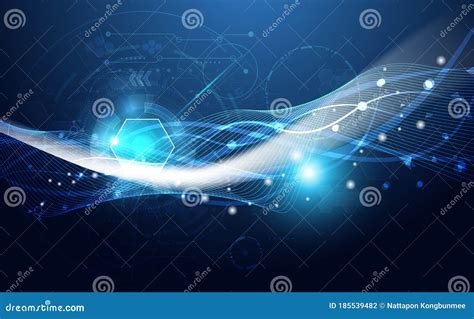 Abstract Technology Concept Circle Interface Wave Flow Science Connection Futuristic Blue Stock