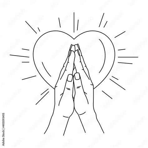 Vector Illustration Of Line Art Praying Hands With Heart Shape