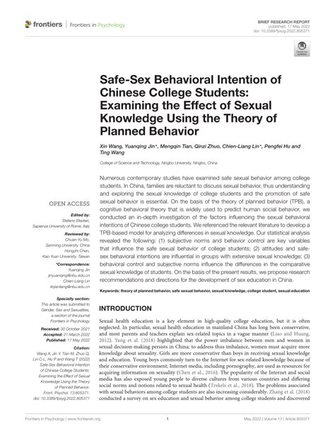 Pdf Safe Sex Behavioral Intention Of Chinese College Students Examining The Effect Of Sexual Pdf Safe Sex Behavioral Intention Of Chinese College Students Examining The Effect Of Sexual