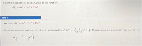 Solved Find The Most General Antiderivative Of The