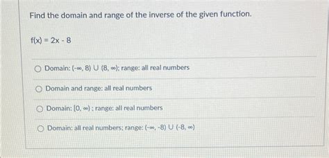 Solved Find The Domain And Range Of The Inverse Of The Given Chegg