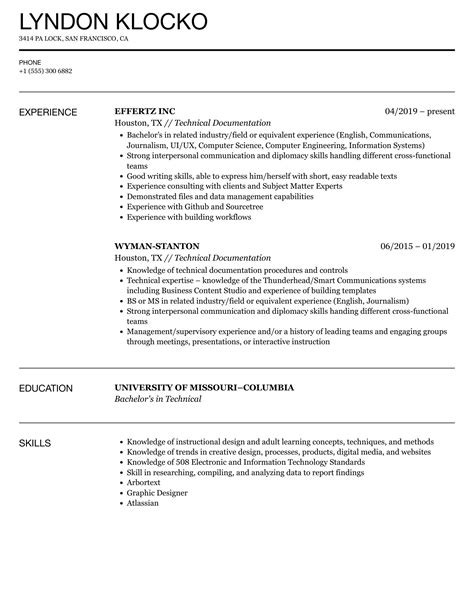 Technical Documentation Resume Samples Velvet Jobs