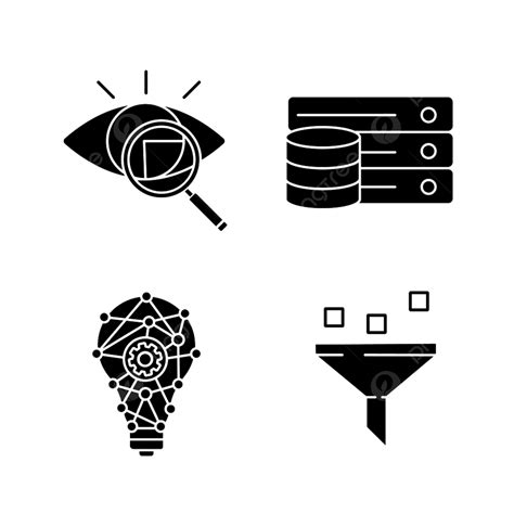 Machine Learning Glyph Icons Set Isolated Retina Negative PNG And Vector With Transparent
