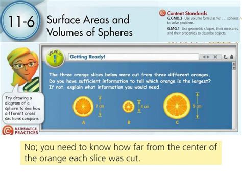 PPT 11 6 Surface Areas And Volumes Of Spheres To Find The Surface Area And Volume Of A Sphere