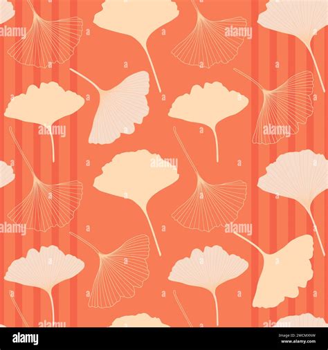 Ginkgo Plant Seamless Pattern In Trendy 2024 Peach Fuzz Color Palette Ginkgo Biloba Tree Leaf