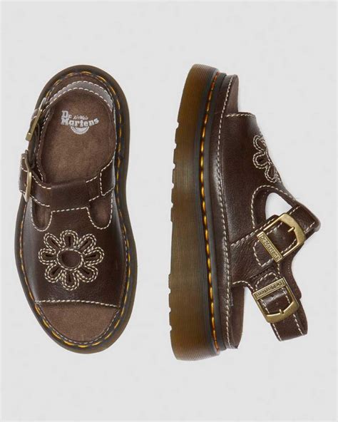 Dunnet Flower Full Grain Leather Sandals In Brown Dr Martens
