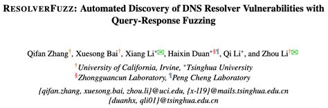 Resolverfuzz Automated Discovery Of Dns Resolver Vulnerabilities With Query Response Fuzzing