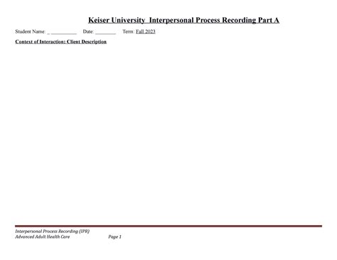 IPR Psychology Document Keiser University Interpersonal Process Recording Part A Babe Name
