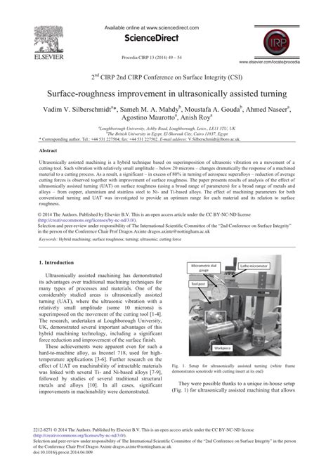 Pdf Surface Roughness Improvement In Ultrasonically Assisted Turning
