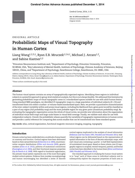 PDF Probabilistic Maps Of Visual Topography In Human Cortex