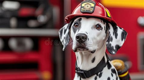Proud Dalmatian Firefighter Ready For Action In Front Of A Fire Station
