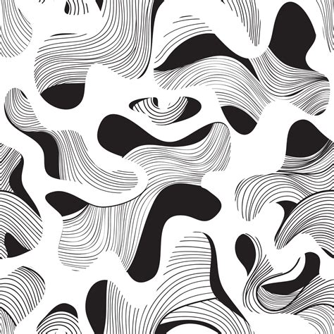 Abstract Swirl Line Seamless Pattern With Chaotic Flowing Organic Shapes In Retro Style Dots
