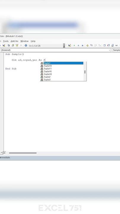 Excelde Vba Kodlamaya Giriş İçin Örnek Excel 751 Shorts Exceldersleri Exceltutorial