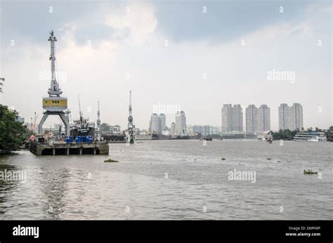 Saigon River Industrial Cranes Modern Skyline Ho Chi Minh City Vietnam