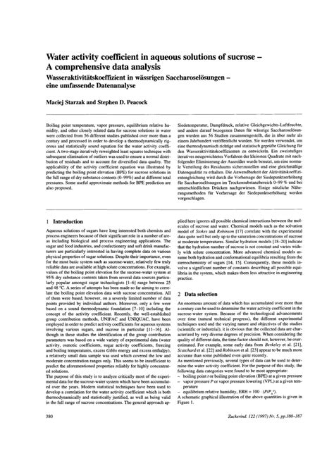 Pdf Water Activity Coefficient In Aqueous Solutions Of Sucrose A