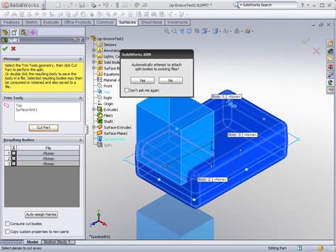 solidworks 2009 split feature