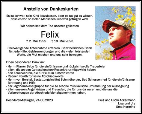 Traueranzeigen Von Felix Ackermann Schwaebische De Trauerportal