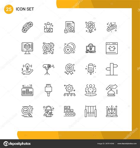 universal lines set web mobile applications knife light bulb file stock