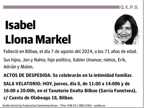Isabel Llona Markel Esquela El Correo