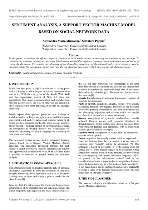 pdf sentiment analysis a support vector machine model based on