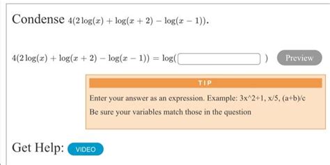 solved condense 4 2log x log x 2 −log x−1
