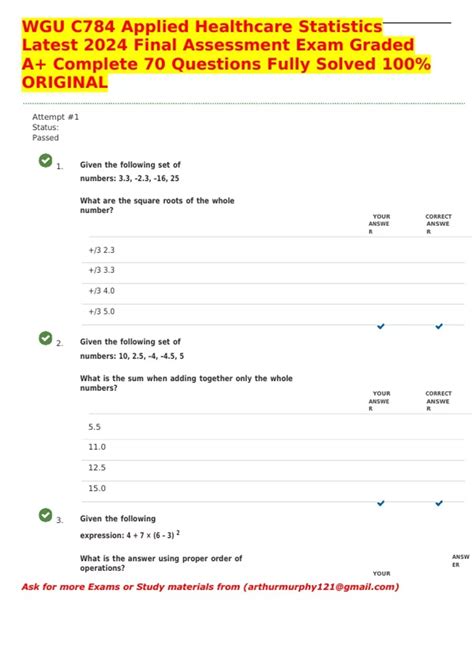 WGU C784 Applied Healthcare Statistics Latest 2024 Final Assessment Exam Graded A Complete 70
