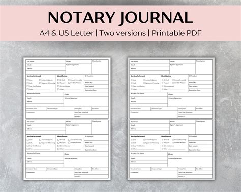 Printable Notary Journal Notary Log Notary Book Printable Pdf Instant