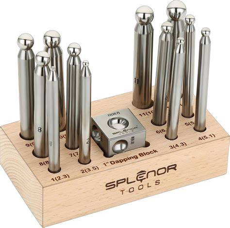 Splenor Tools Steel 1 Square Dapping Doming Block And 12 Punch Set For Jewelry Making Metal