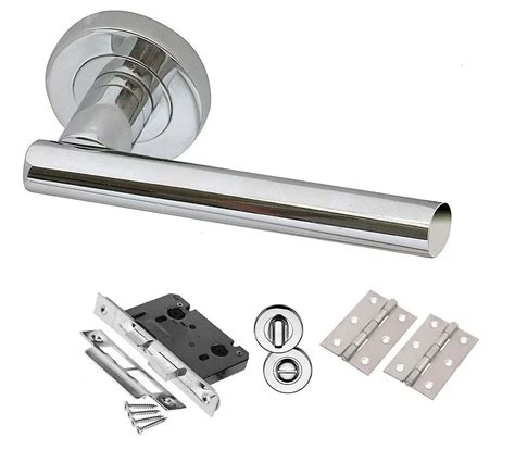 Polsished Chrome T Bar Door Handle On Rose Bathroom Toilet Loo Set Or