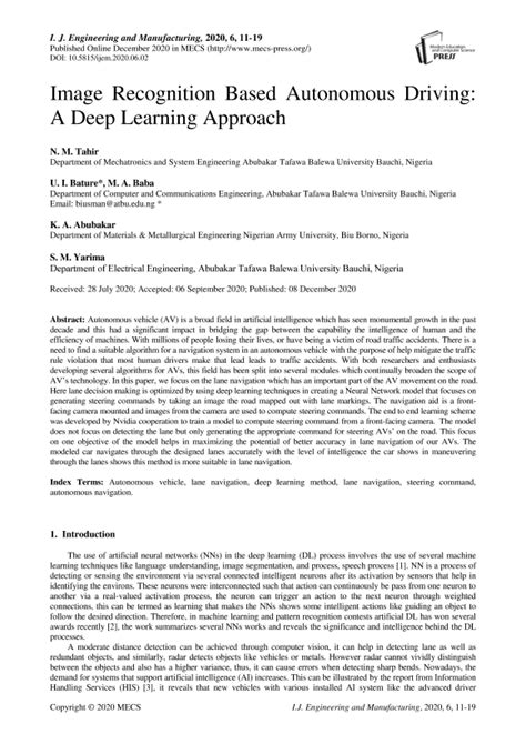Image Recognition Based Autonomous Driving A Deep Learning Approach