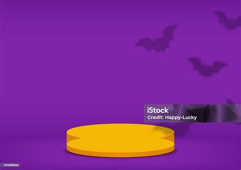 박쥐 그림자 비행 무대 연단 보라색 배경에 제품 베이스 광고 쇼 받침대 장면 할로윈 개념 최소한의 스타일 벡터 그림입니다 보라색에 대한 스톡 벡터 아트 및 기타 이미지