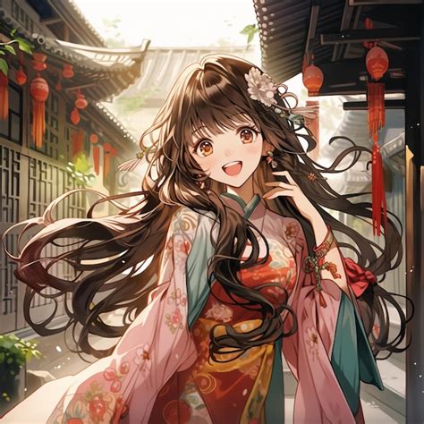 Premium Photo Anime Girl In Kimono Outfit Walking Down A Street With
