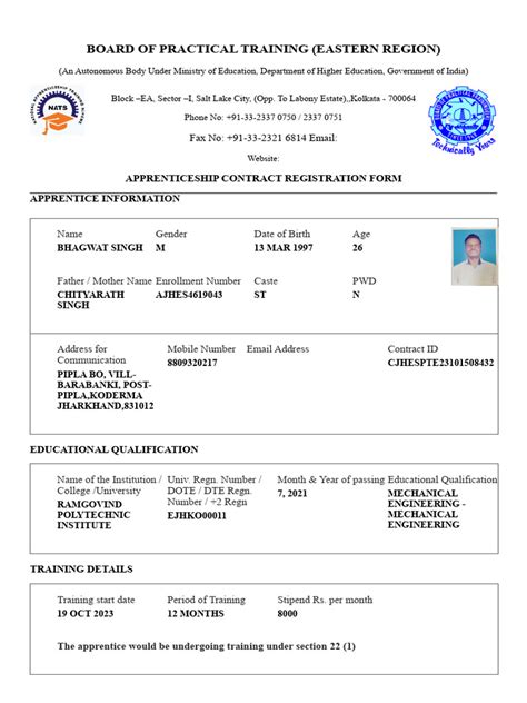 Apprenticeship Contract Registration Form Pdf Apprenticeship Employment