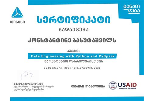 tbcitacademy dataengineering bigdata python pyspark kafka airflow… konstantine bakhutashvil