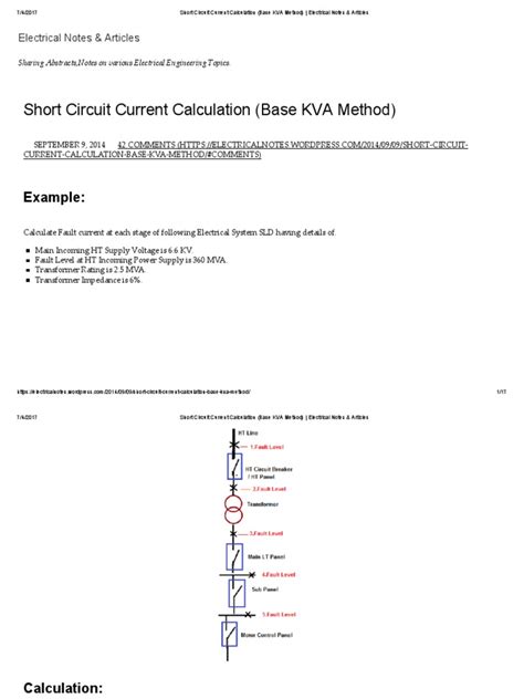 Short Circuit Current Calculation Base Kva Method Electrical Notes