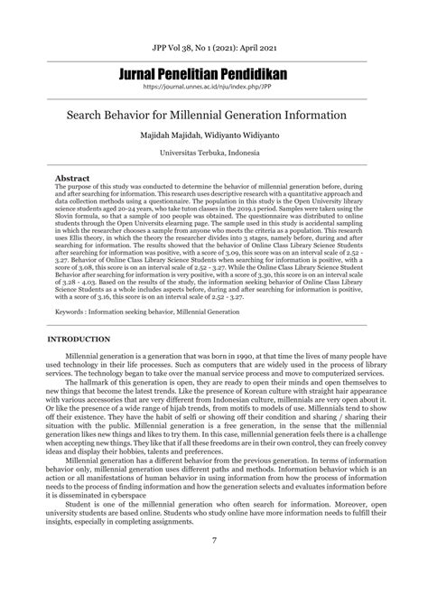 Pdf Search Behavior For Millennial Generation Information