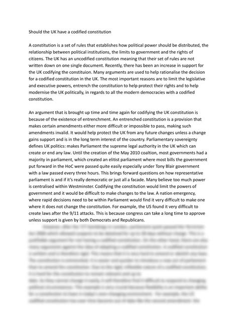 Should The Uk Have A Codified Constitution Politics As Level A